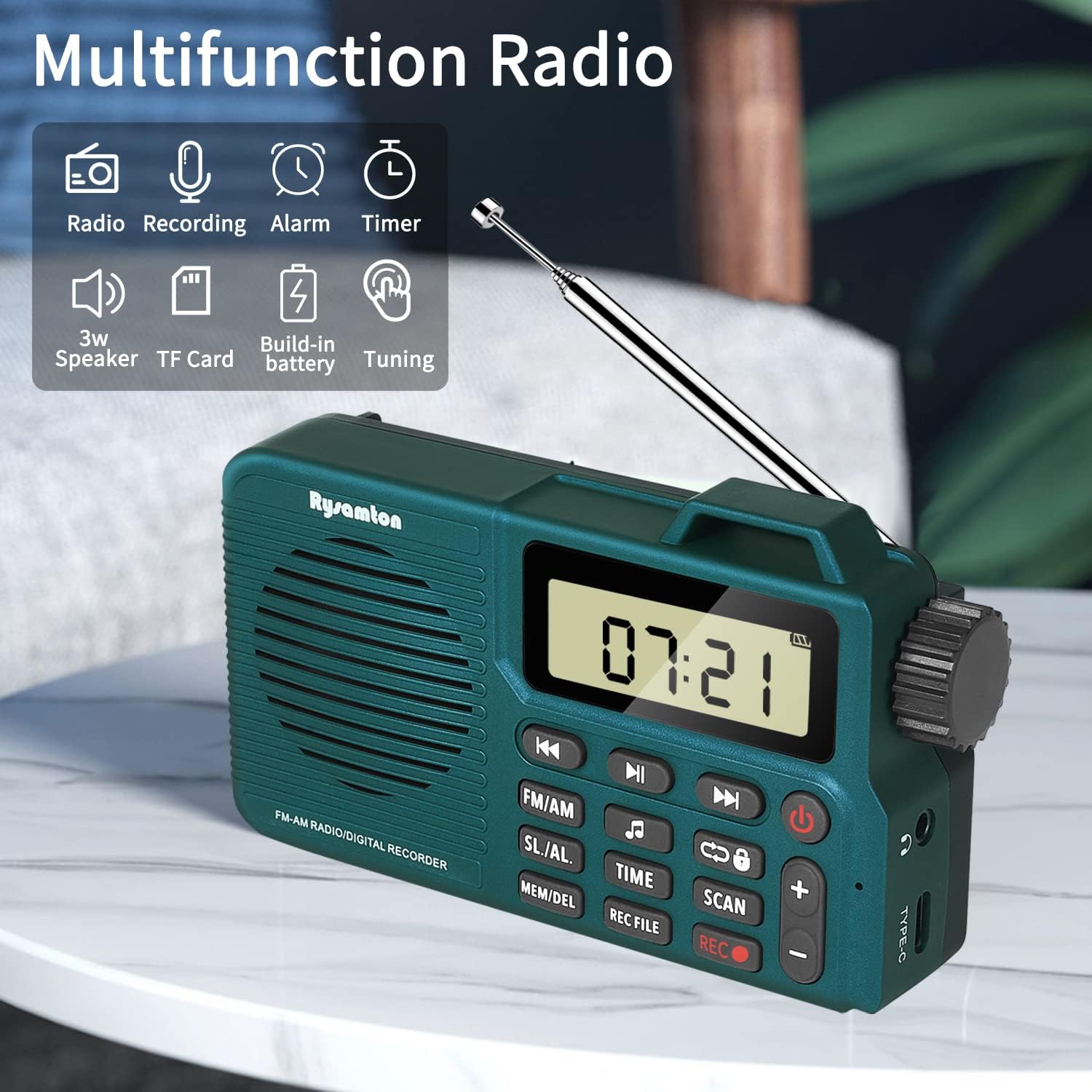 Portable AM/FM Radio, Digital Radio Recorder, Bluetooth 5.0, Alarm and ...