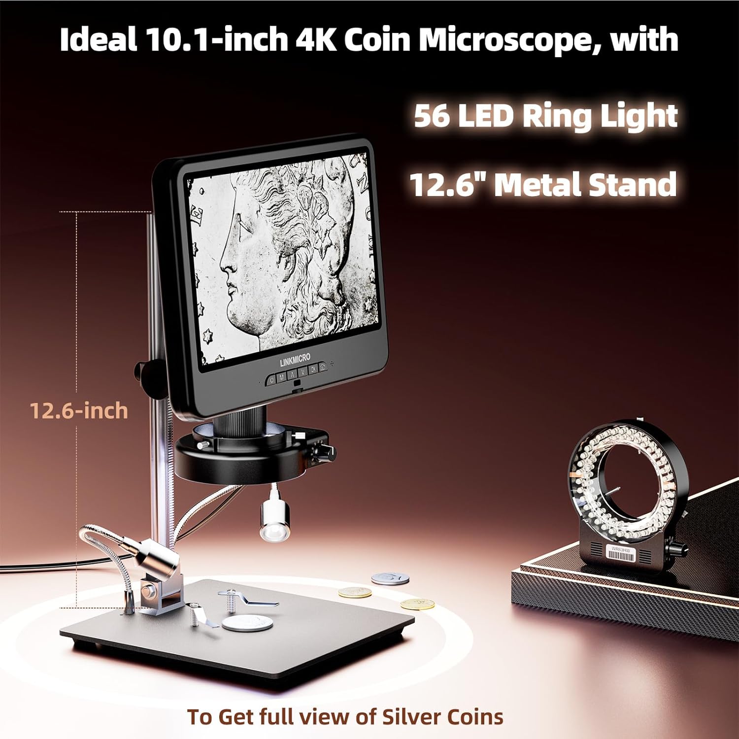 4K 30FPS 10.1'' HDMI Digital Microscope with Screen for Soldering LM20 ...