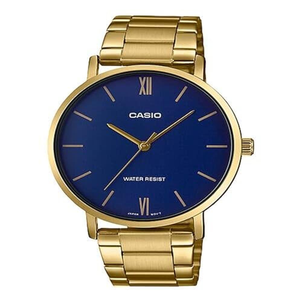 Casio MTP-VT01G-2B Men's Gold Tone Stainless Steel Minimalistic Blue D ...