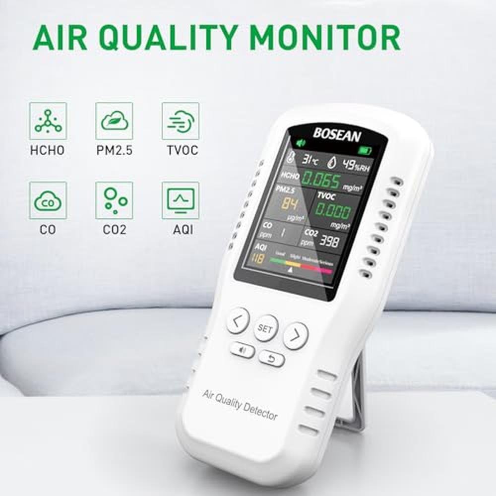 8-in-1 Indoor Air Quality Monitor, HCHO TVOC PM2.5 CO CO2 Detector, Fo ...