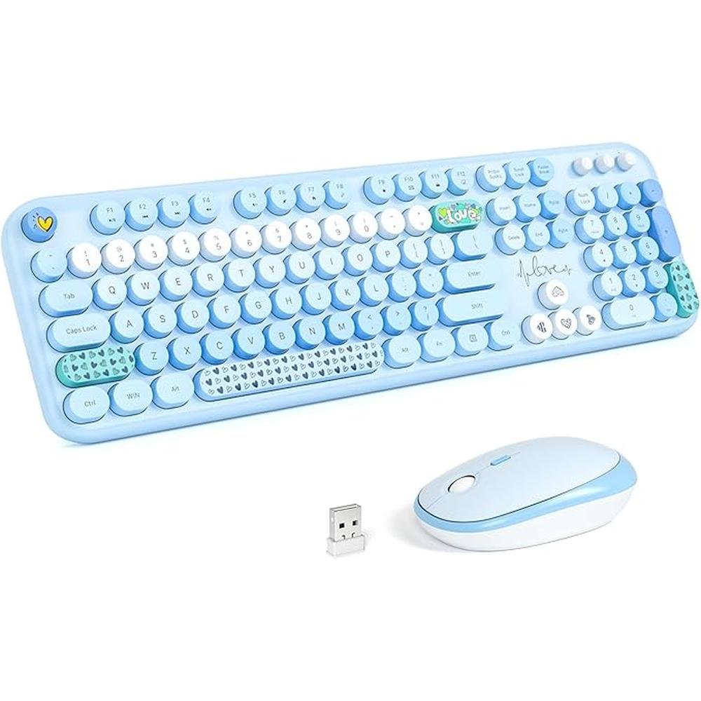 KNOWSQT Wireless Keyboard and Mouse Combo - Lovely Blue Rainbow Full-S ...