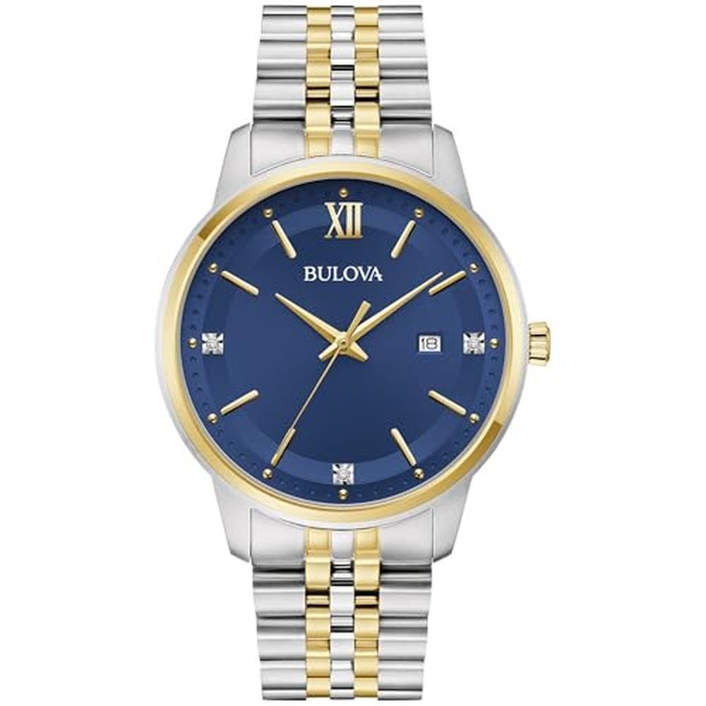 Bulova Men's Classic 3-Hand Diamond Quartz Two Tone Stainless Steel Wa ...