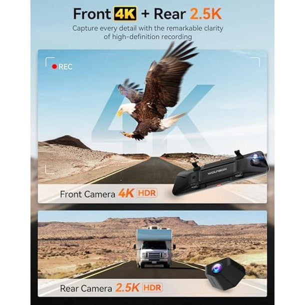 WOLFBOX G900 PRO Mirror Dash Cam with STARVIS 2 IMX678, 12 inches Rear ...