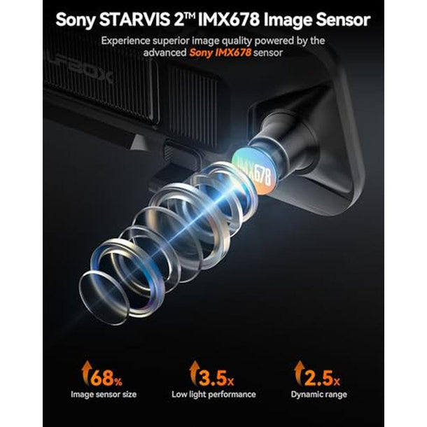 WOLFBOX G900 PRO Mirror Dash Cam with STARVIS 2 IMX678, 12 inches Rear ...