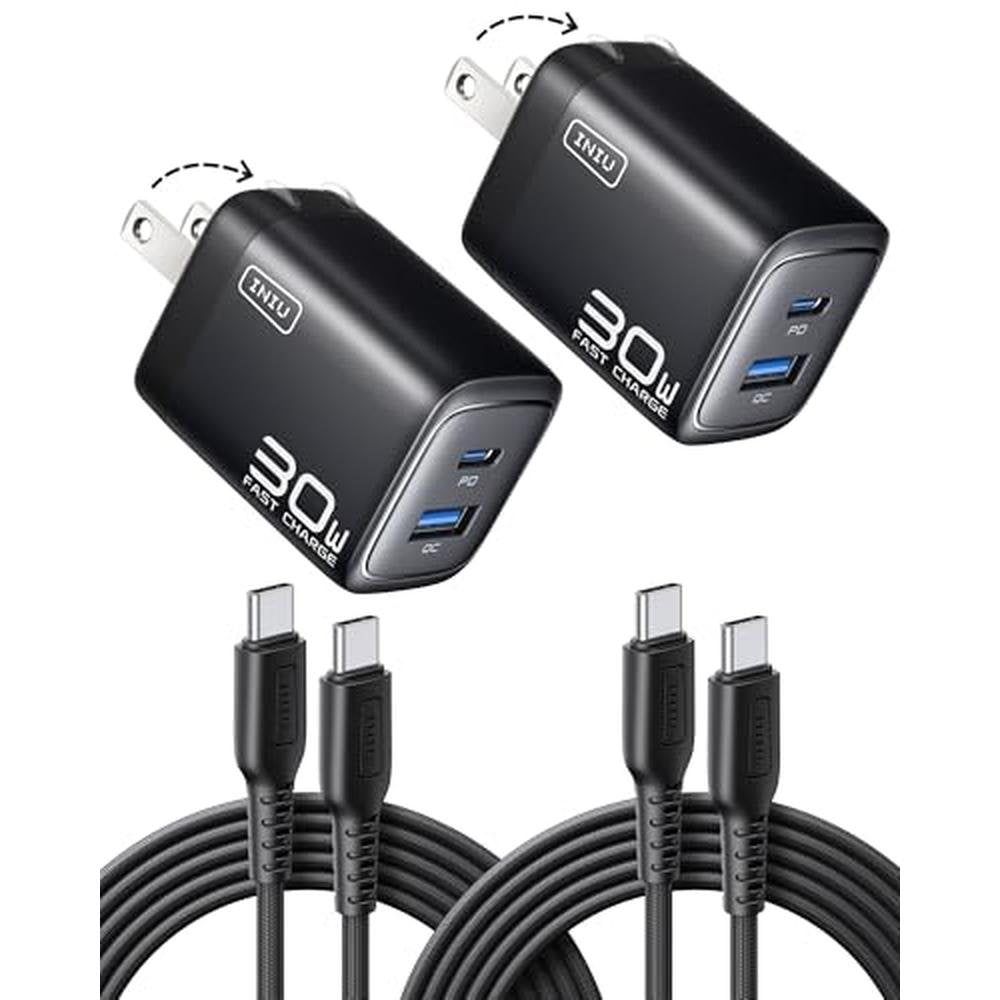 INIU USB C Charger, 30W 2-Pack PD Fast Charging, [USB C + USB A] Compa ...