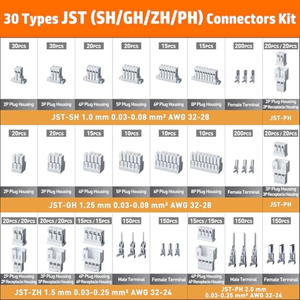 PEBA Crimping Tool and JST Connector Kit, 30 Types of 1.0mm JST-SH, 1 ...