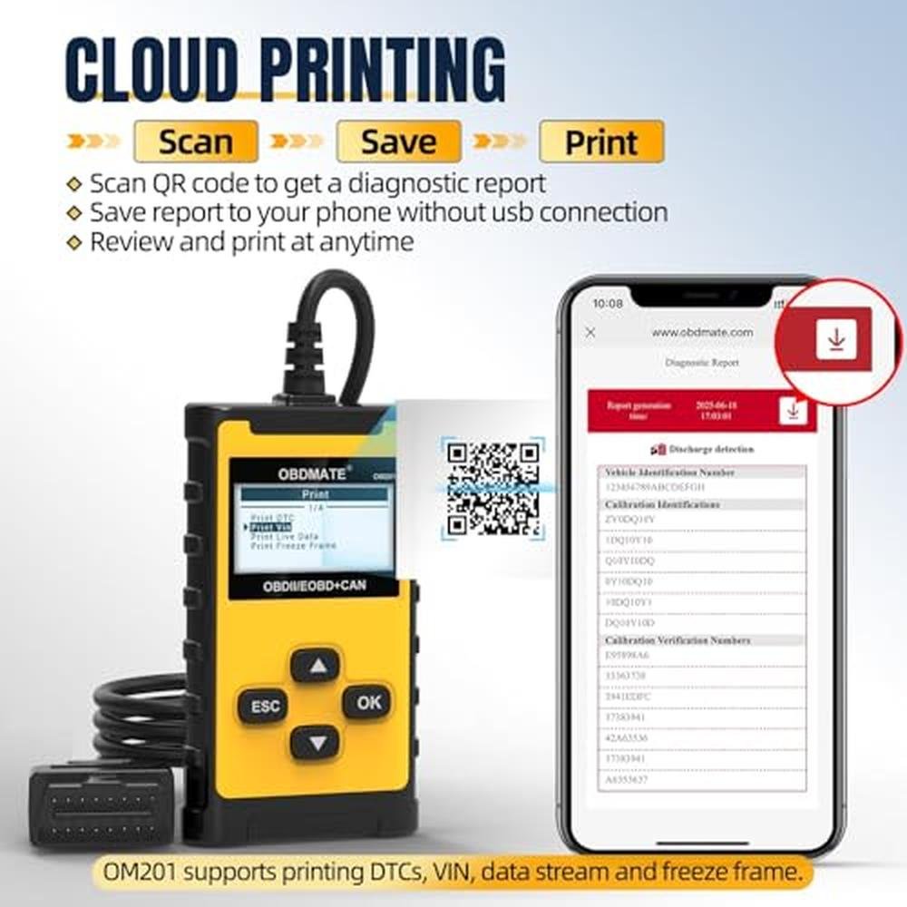 OBDMATE Car Scanner, OM201 Check Engine Code Reader OBDII Diagnostic T ...