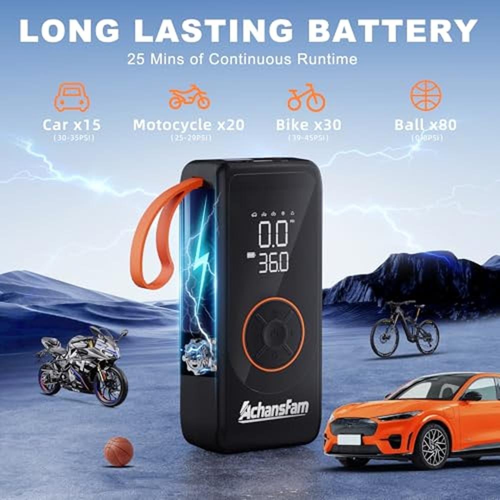 Achansfam P9 Pro Portable Air Compressor, 48s Fast Inflation, Cordless ...