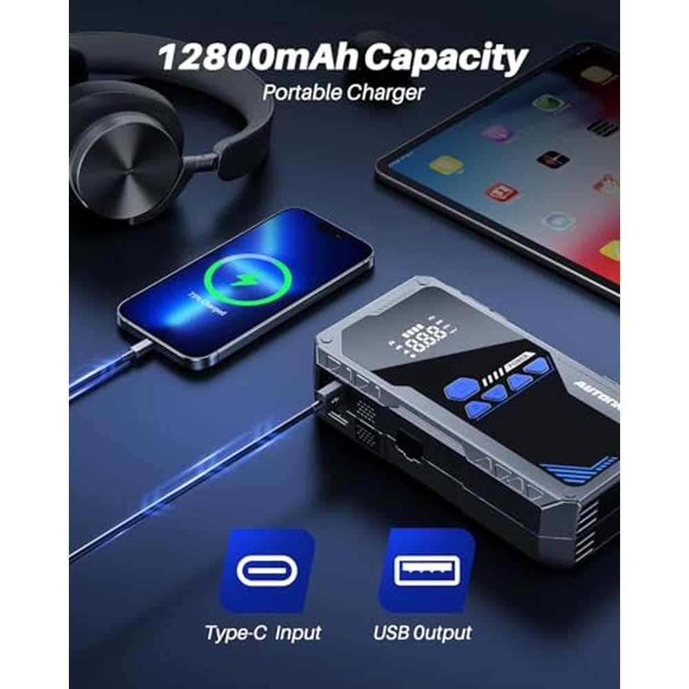 AUTOONE 6000A Jump Starter with Air Compressor (All Gas/10L Diesel), 1 ...