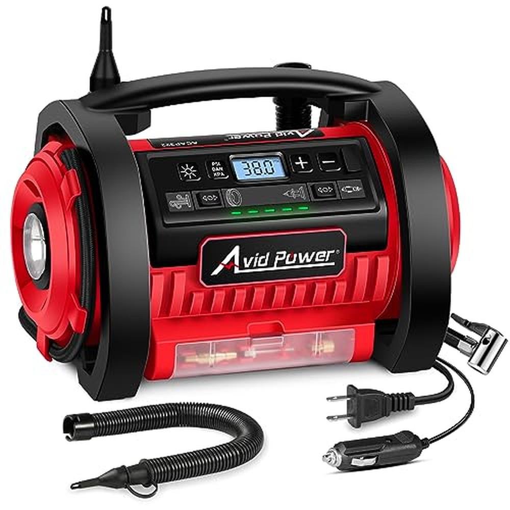 AVID POWER Tire Inflator Portable Air Compressor, 12V DC 110V AC Car T ...
