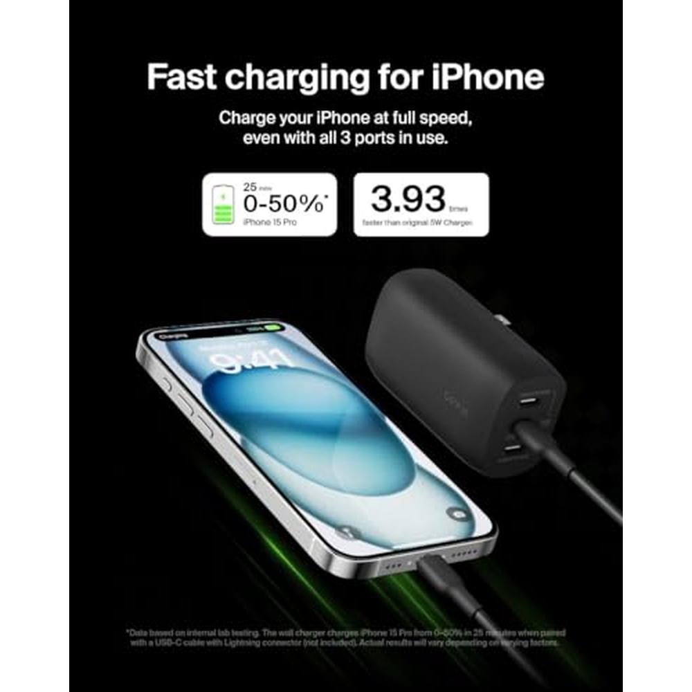 Belkin 3-Port USB C Charger Block w/PPS 67W, USB-C PD 3.1 Super Fast C ...