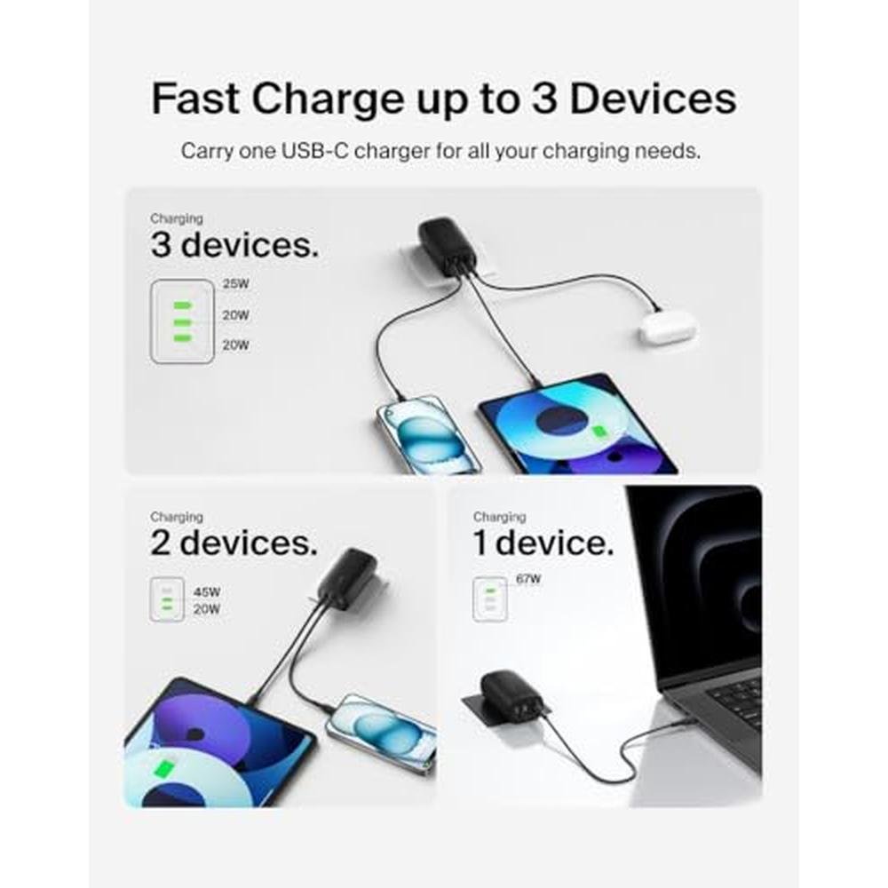 Belkin 3-Port USB C Charger Block w/PPS 67W, USB-C PD 3.1 Super Fast C ...