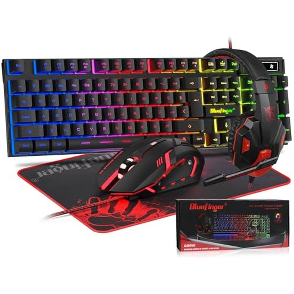 BlueFinger RGB Gaming Keyboard and Backlit Mouse and Headset Combo, US ...