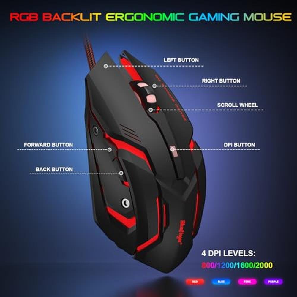 BlueFinger RGB Gaming Keyboard and Backlit Mouse and Headset Combo, US ...
