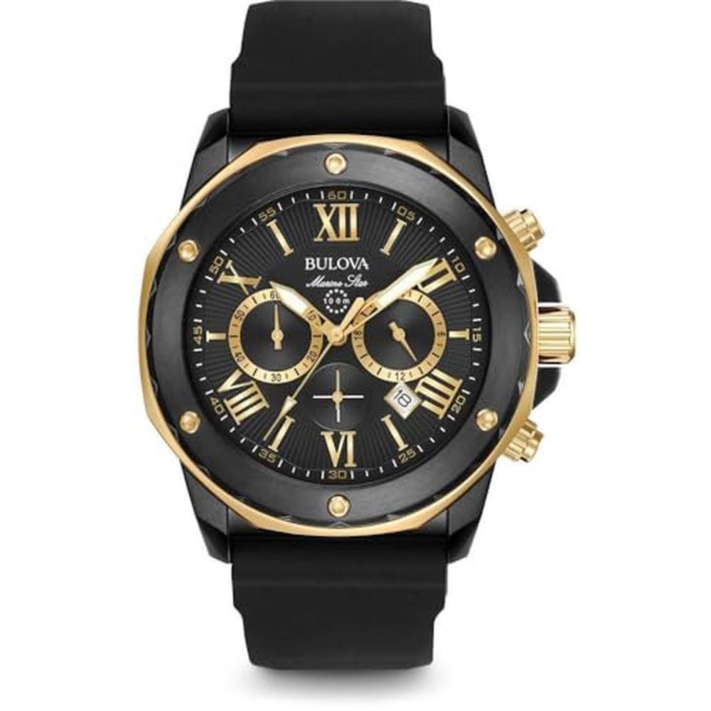 Bulova Men's Marine Star Series A Black and Rose Gold Ion-Plated Stain ...