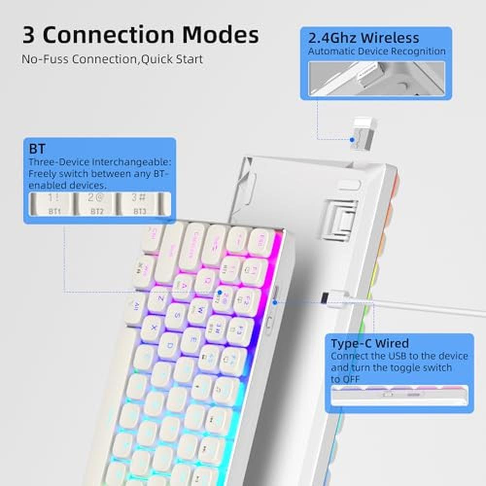 Camiysn Wireless RGB Mechanical Keyboard Moon84 | Triple Mode 2.4GHz/BT ...