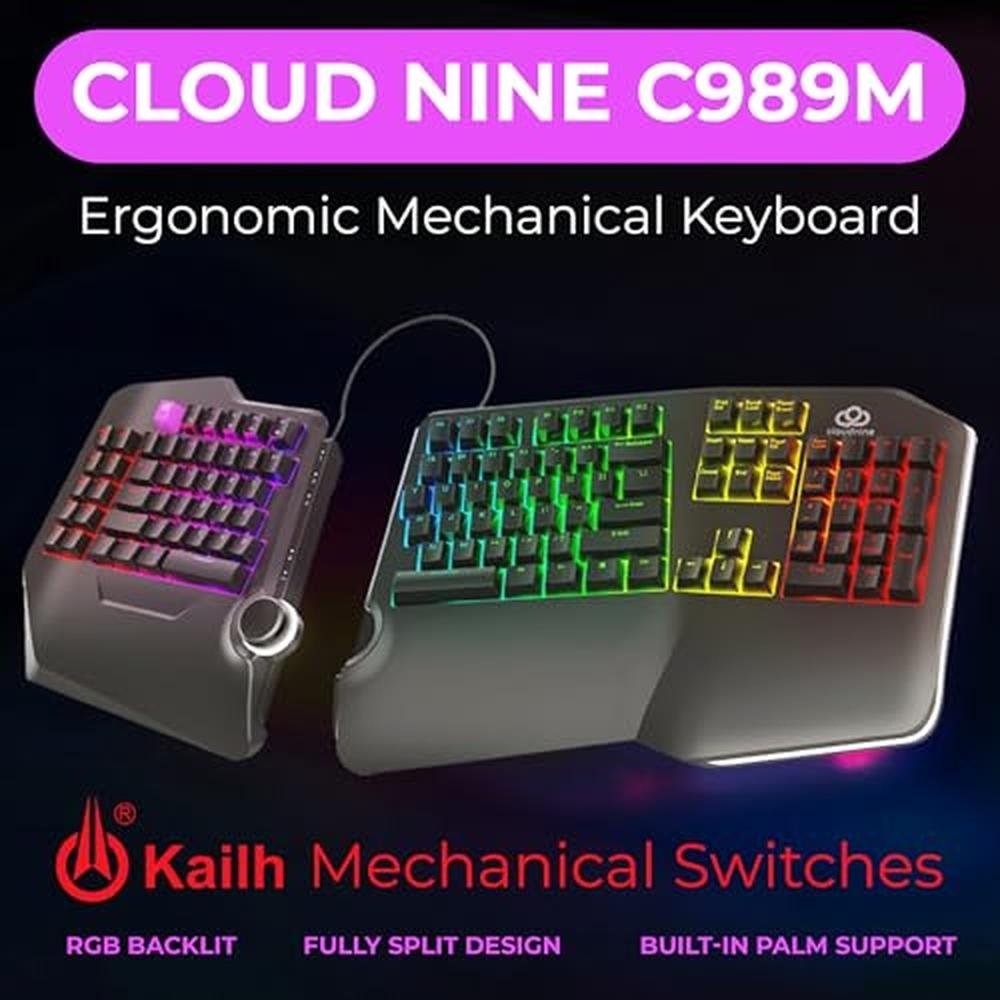 Cloud Nine | C989M Ergonomic Mechanical Keyboard | Premium Kailh ...