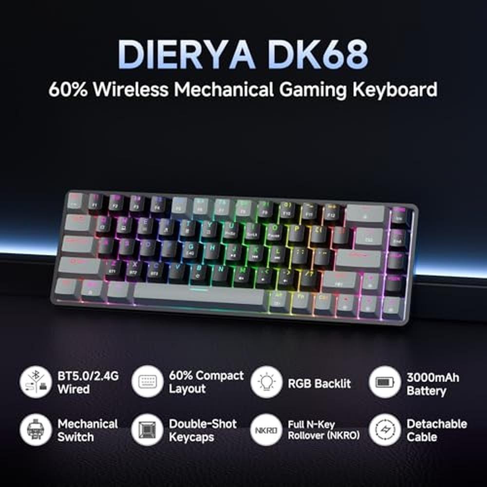 Keyboard Dierya DK68 60% Wireless Mechanical Gaming Keyboard | 3 Modes ...