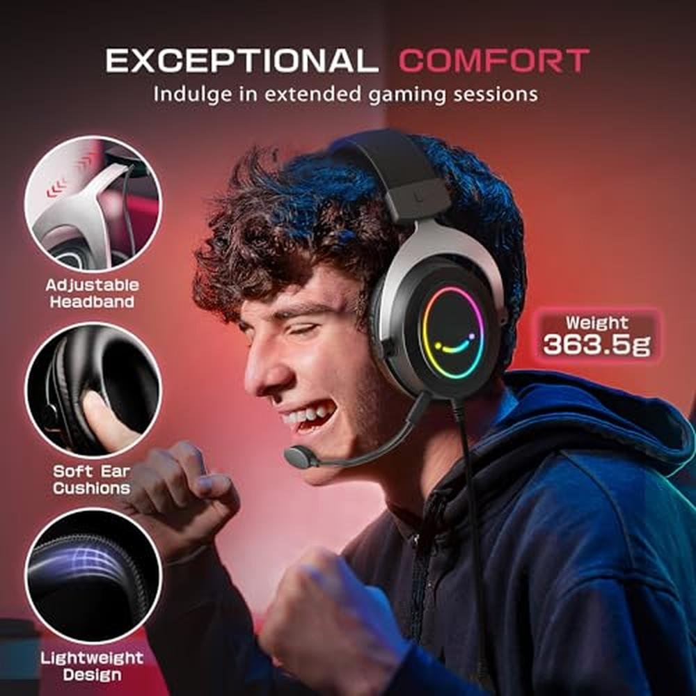 FIFINE RGB Gaming Headsets,Comfortable Over-Ear Headphones with Microp ...