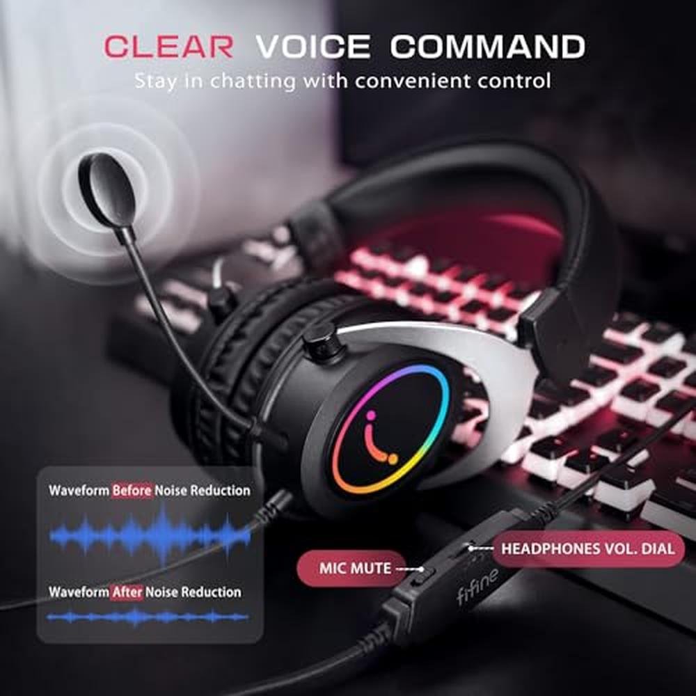 FIFINE RGB Gaming Headsets,Comfortable Over-Ear Headphones with Microp ...