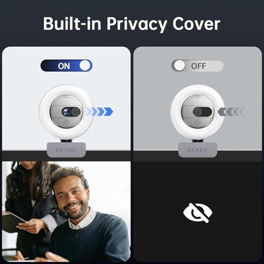 GUSGU G910 2K Quad HD Webcam for PC, with Microphone & Light & Privacy ...