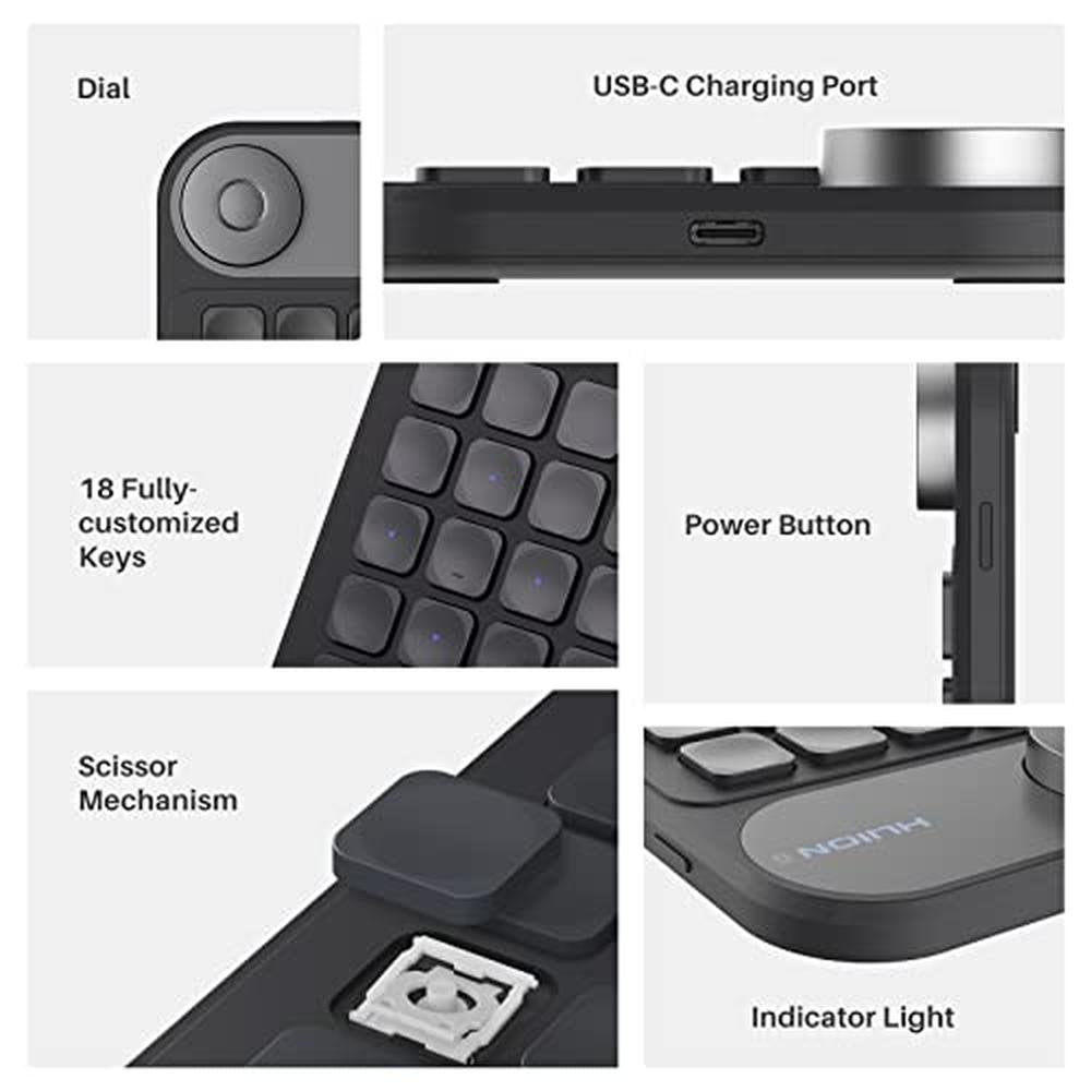 HUION Keydial Mini | Bluetooth Programmable Keypad with 5 Dial Keys ...