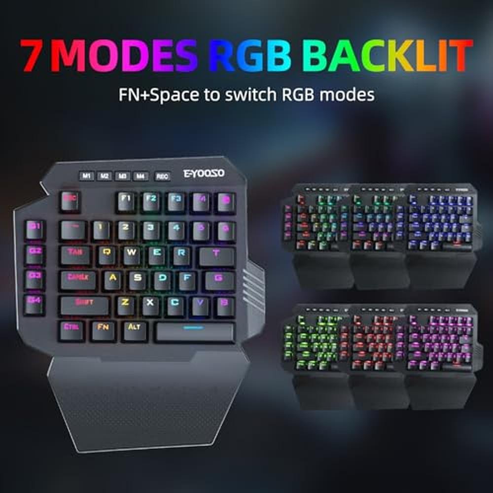 HUO JI Wireless One Handed Mechanical Gaming Keyboard | 6 Onboard Macro ...