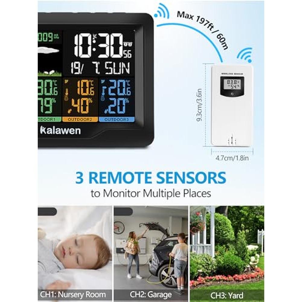 Kalawen Home Wireless Weather Station Multiple Sensors with Atomic Clo ...