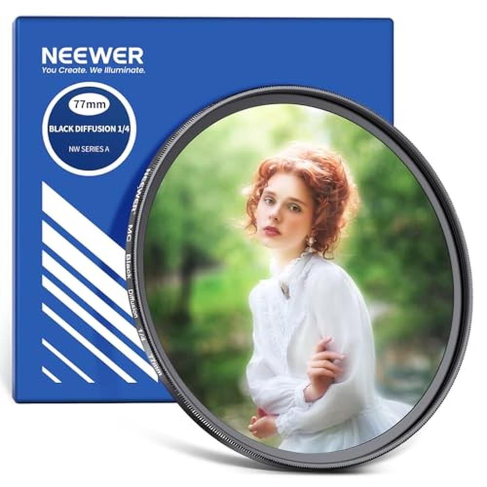 NEEWER 77mm Black Diffusion 1/4 Filter for Mist Cinematic Effect Filte ...
