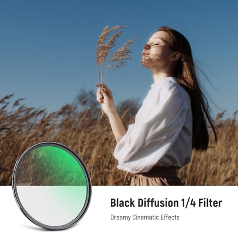 NEEWER 77mm Black Diffusion 1/4 Filter for Mist Cinematic Effect Filte ...