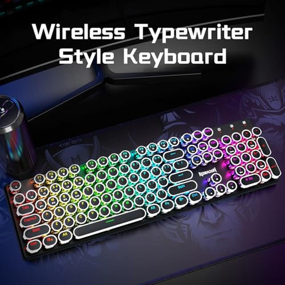 Redragon K710 Wireless Typewriter Style Mechanical Gaming Keyboard, Bl ...