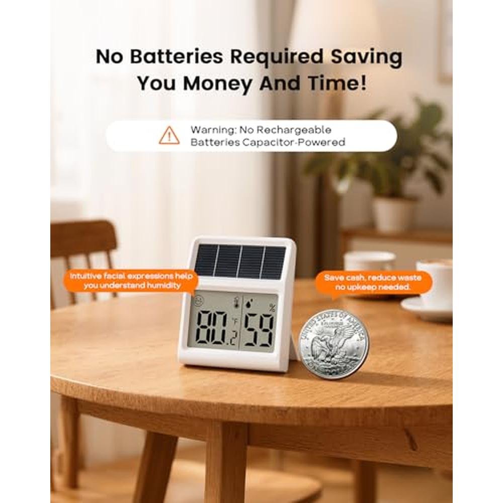 Indoor Light | Solar Digital Thermometer & Hygrometer | Light-Powered ...