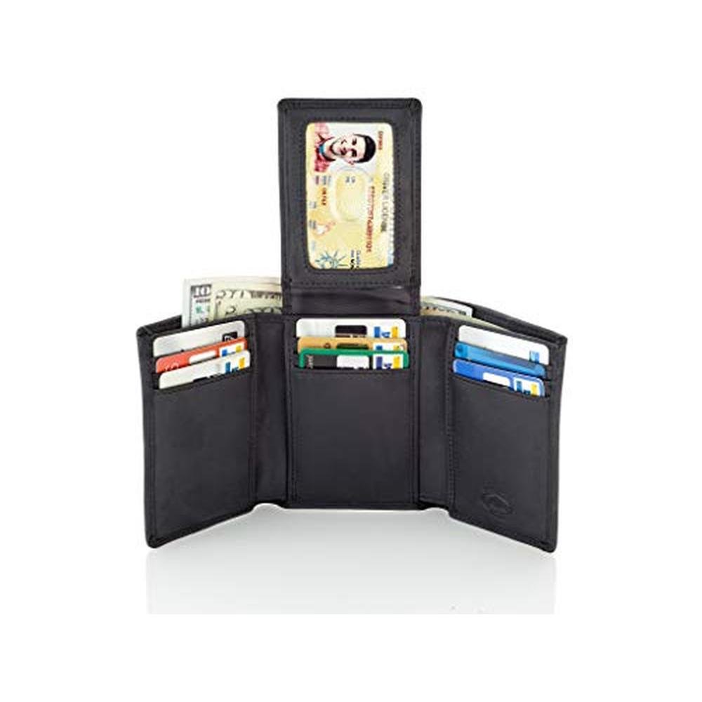 Stealth Mode Trifold Leather Wallet for Men with ID Holder and RFID Bl ...