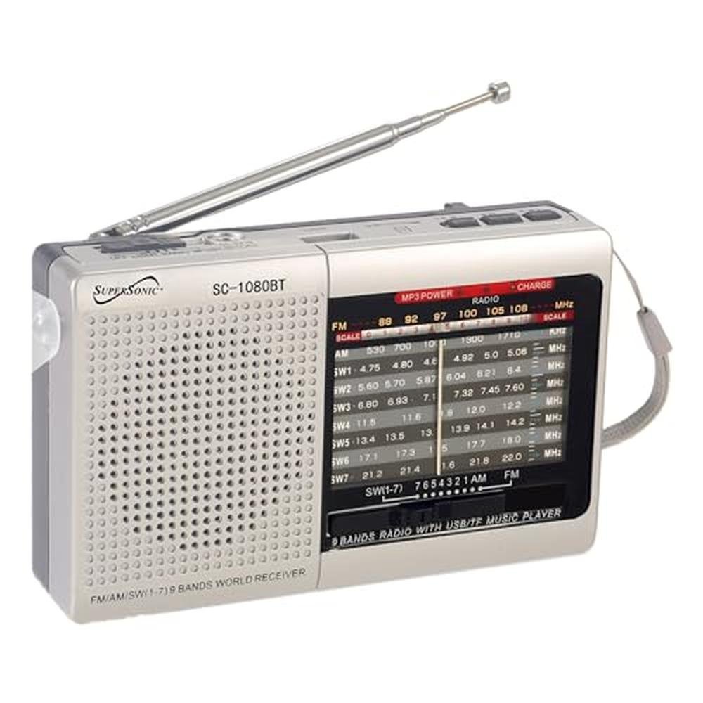 Supersonic SC-1080BT 9-Band Radio with Bluetooth, Portable Small Multi ...