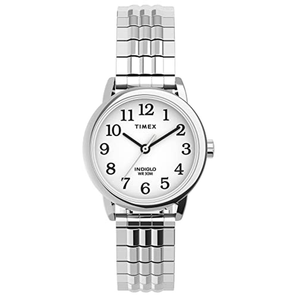Timex Women's Easy Reader 25mm Perfect Fit Watch Silver-Tone Case Whit ...