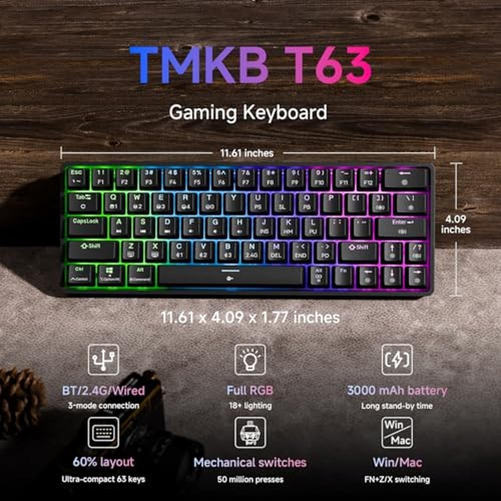 Gaming Keyboard | TMKB T63 60% Wireless Mechanical Keyboard with ...