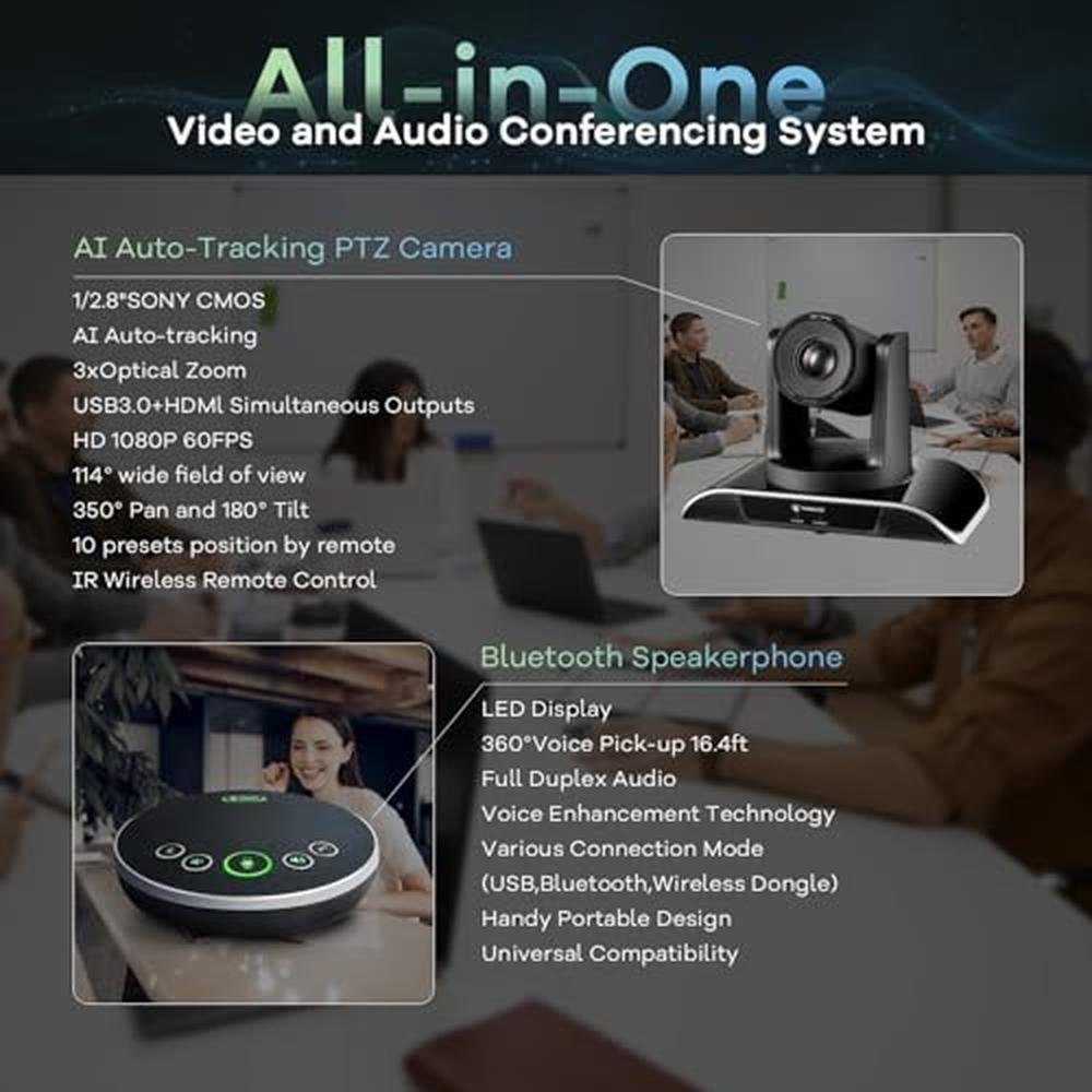 Conference Camera | TONGVEO All-in-One Auto-Tracking HD1080p 60fps 3x ...