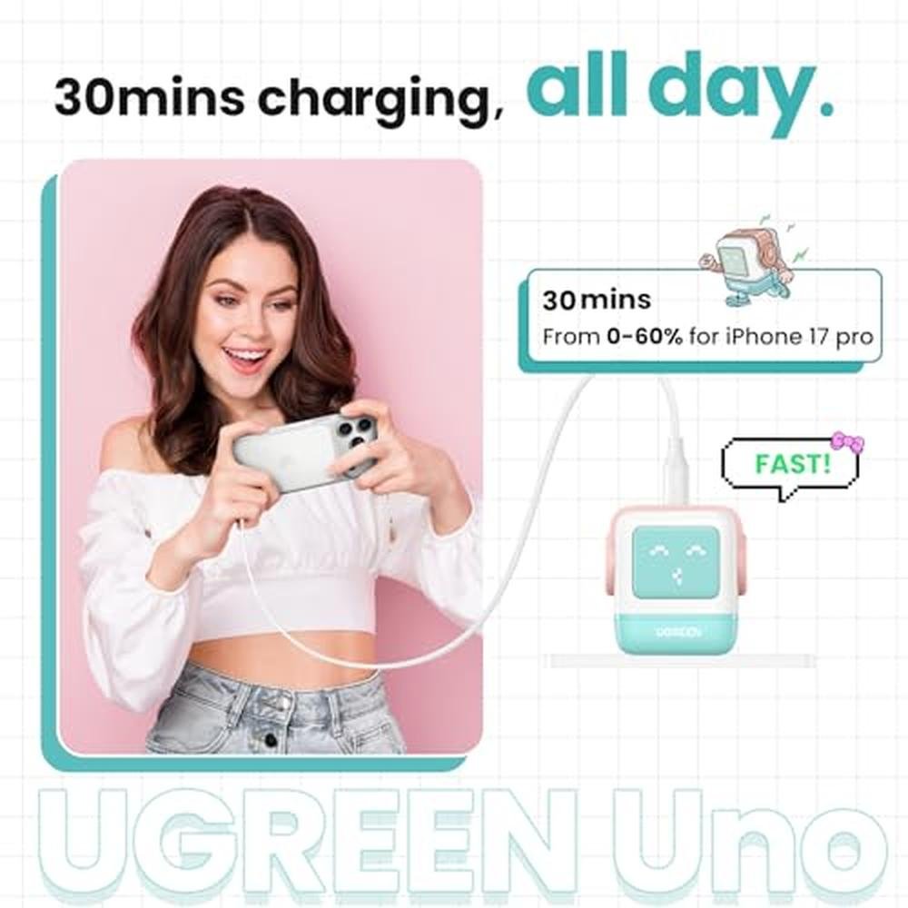 UGREEN Uno 30W USB C Charger Block, Compact Nexode Robot GaN Fast Char ...