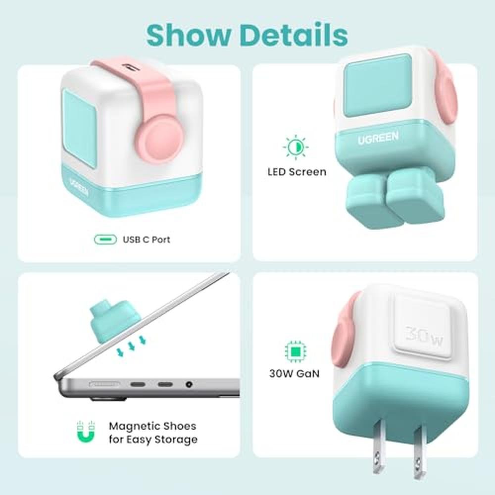 UGREEN Uno 30W USB C Charger Block, Compact Nexode Robot GaN Fast Char ...