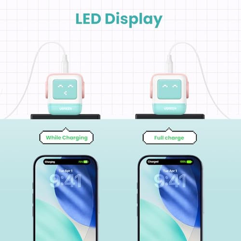 UGREEN Uno 30W USB C Charger Block, Compact Nexode Robot GaN Fast Char ...