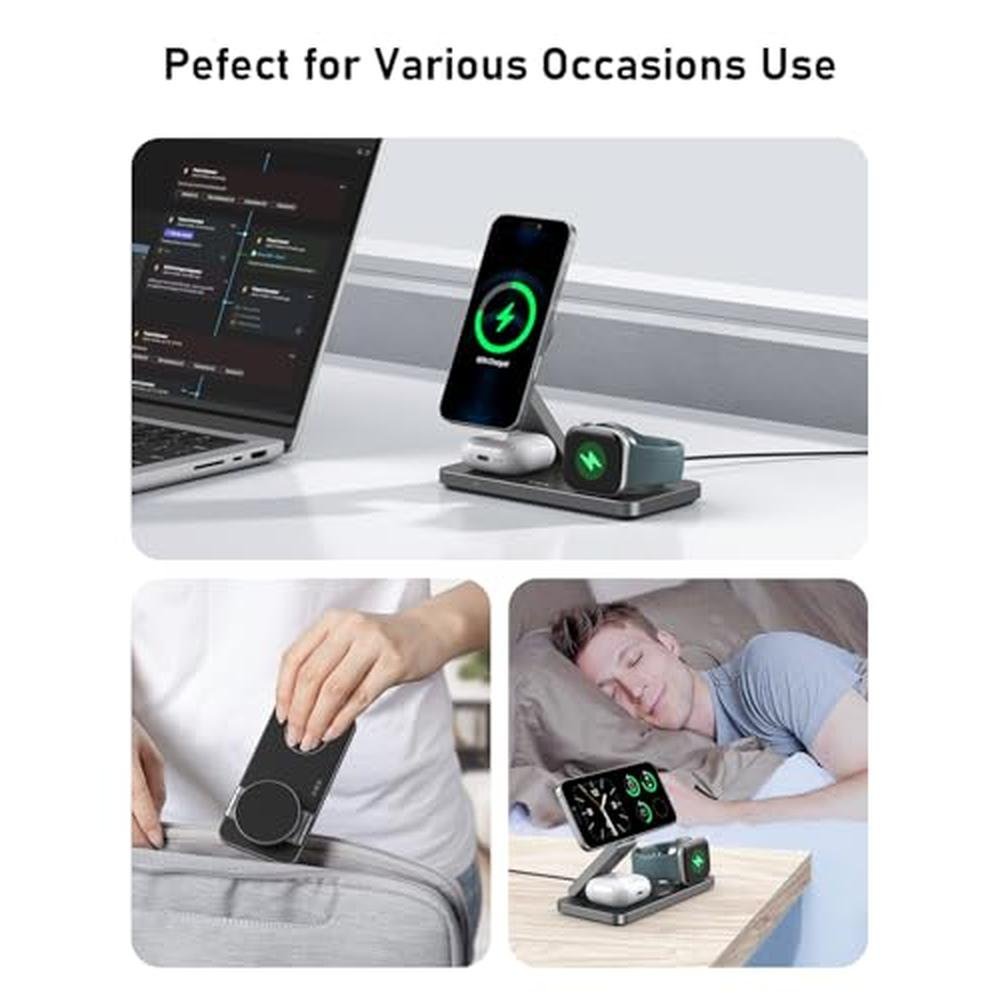 VBA 3 in 1 Wireless Charging Station for Apple MagSafe Charger,Foldabl ...