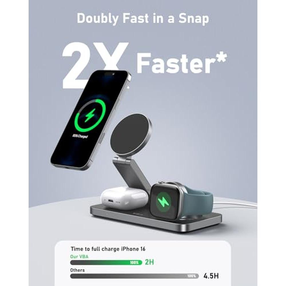 VBA 3 in 1 Wireless Charging Station for Apple MagSafe Charger,Foldabl ...