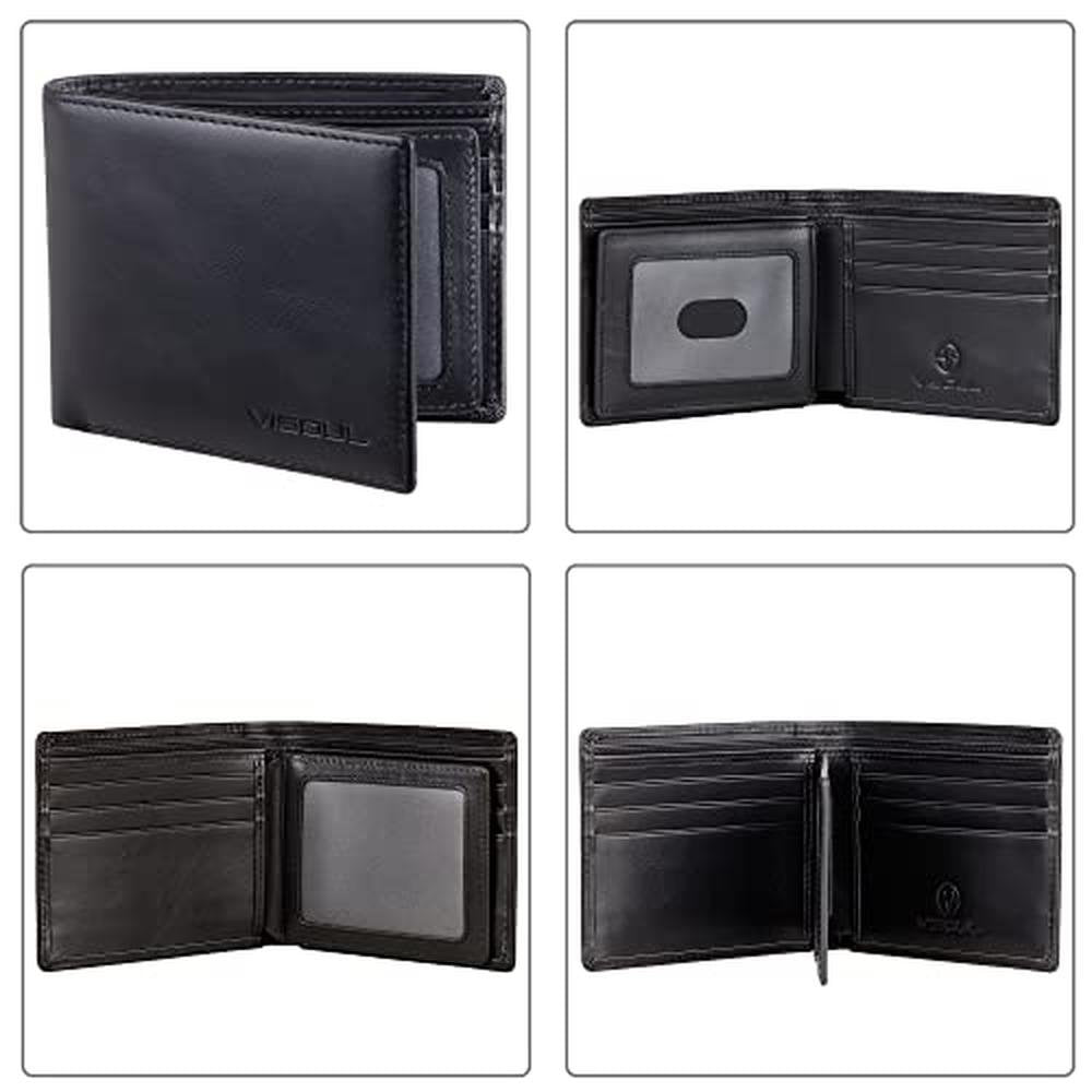 VISOUL Leather Mens Bifold RFID Blocking Wallet with 2 ID Windows, Lea ...