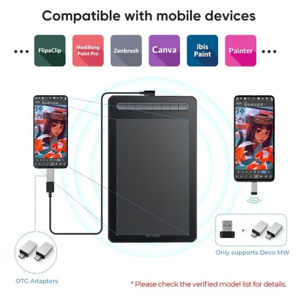 XPPen Drawing Tablet Deco MW Bluetooth Wireless Computer Graphics Tabl ...